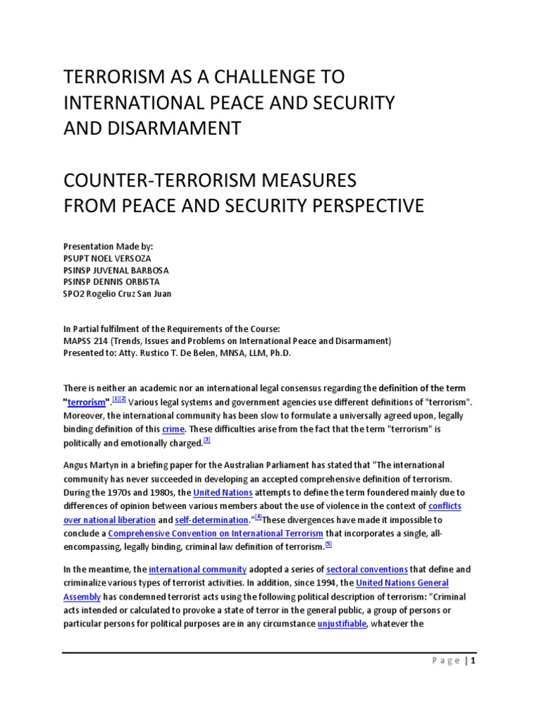 Terrorism As A Challenge To International Peace and Security and ...