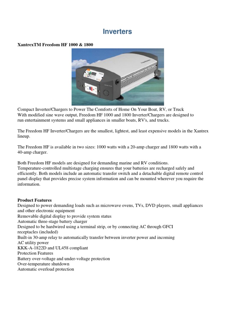 Xantrex Freedom HF Inverter Overview | PDF | Power Inverter | Battery ...