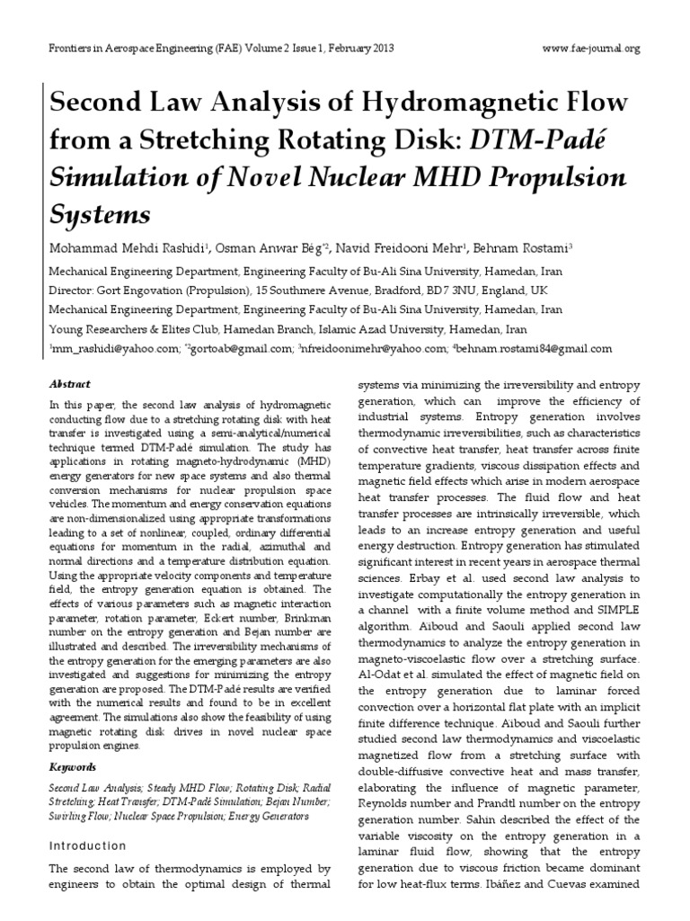Second Law Analysis of Hydromagnetic Flow From A Stretching Rotating Disk: DTM-Padé Simulation ...
