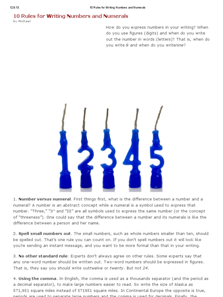 Ten Rules For Writing Numbers and Numerals | PDF | Numbers | Comma