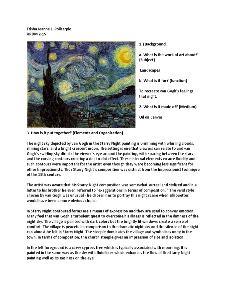 An Analysis of Van Gogh's Iconic Painting 'The Starry Night' | PDF ...