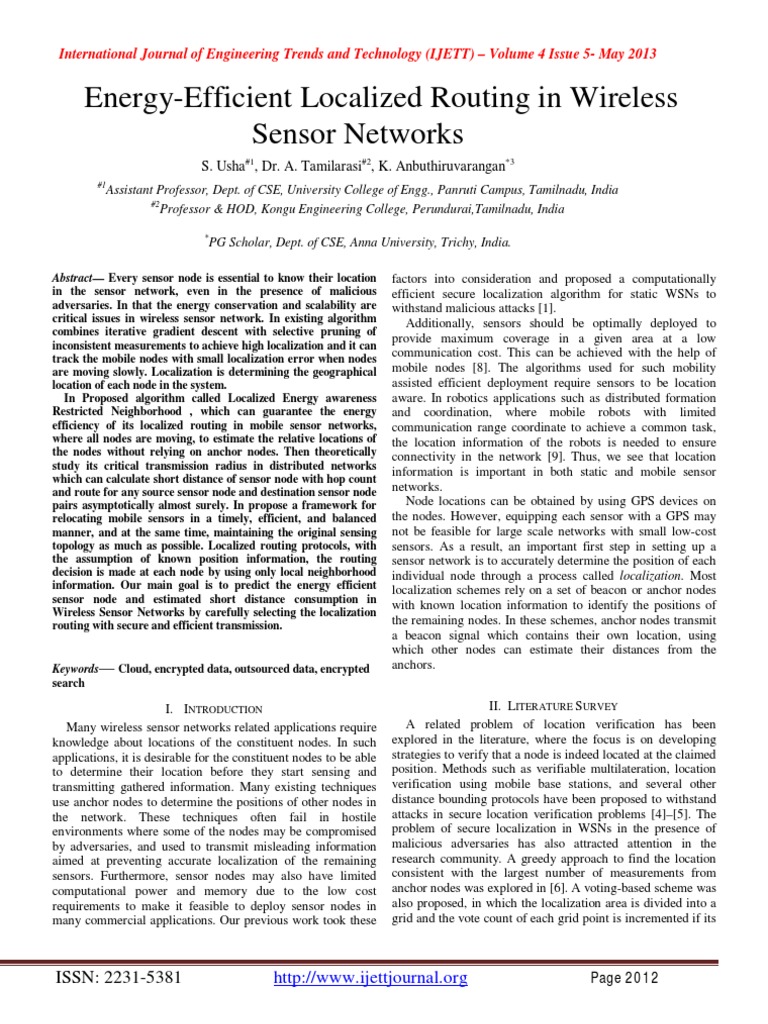 Energy Efficient Localized Routing In Wireless Sensor Networks Pdf Wireless Sensor Network 
