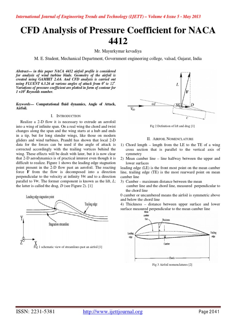 CFD Analysis of Pressure Coefficient For NACA 4412 | PDF | Airfoil | Lift (Force)