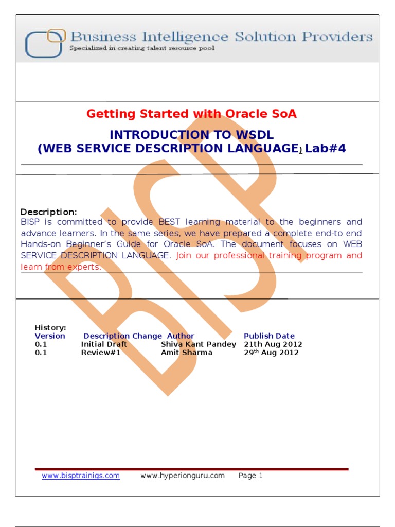 Getting Started With Oracle Soa: Introduction To WSDL (Web Service Description Language Lab#4 ...