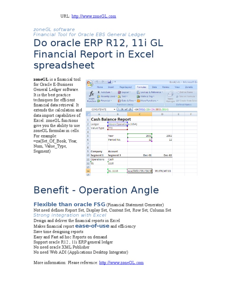 Build Oracle Erp r12 11i General Ledger Report in Excel Spreadsheet | PDF