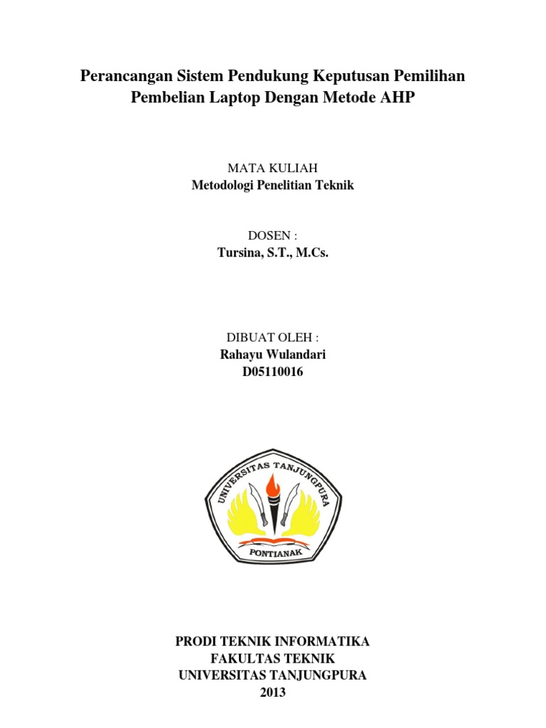 Perancangan Sistem Pendukung Keputusan Pemilihan Laptop Metode AHP | PDF