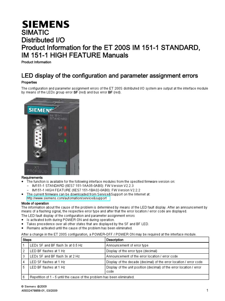 Et200s Im 151 1 Standard Im 151 1 High Feature Product Information en ...