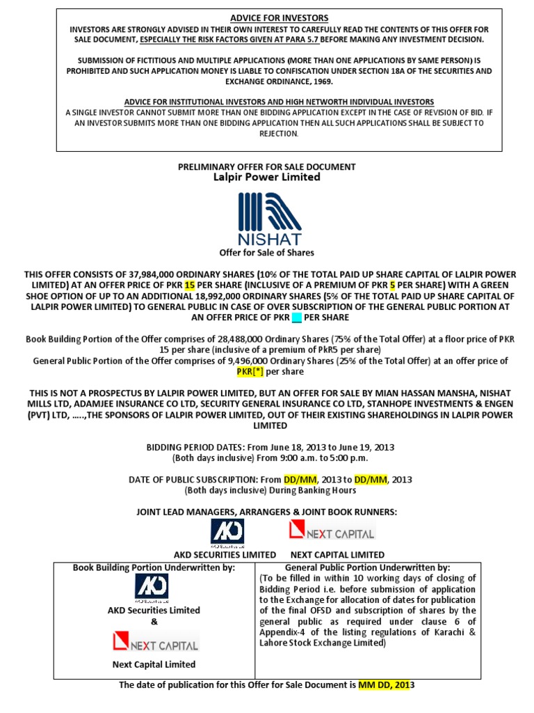 2013 LalPir Power LTD Prospectus | PDF | Stocks | Securities (Finance)