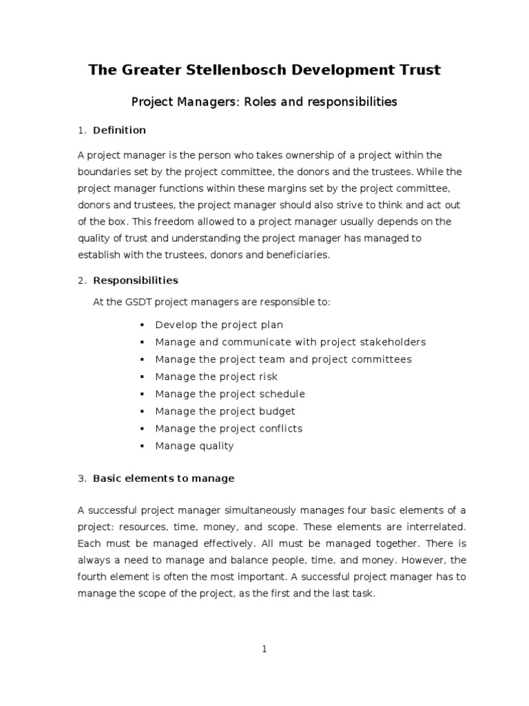 Project Manager Roles and Responsibilities | PDF | Career & Growth ...