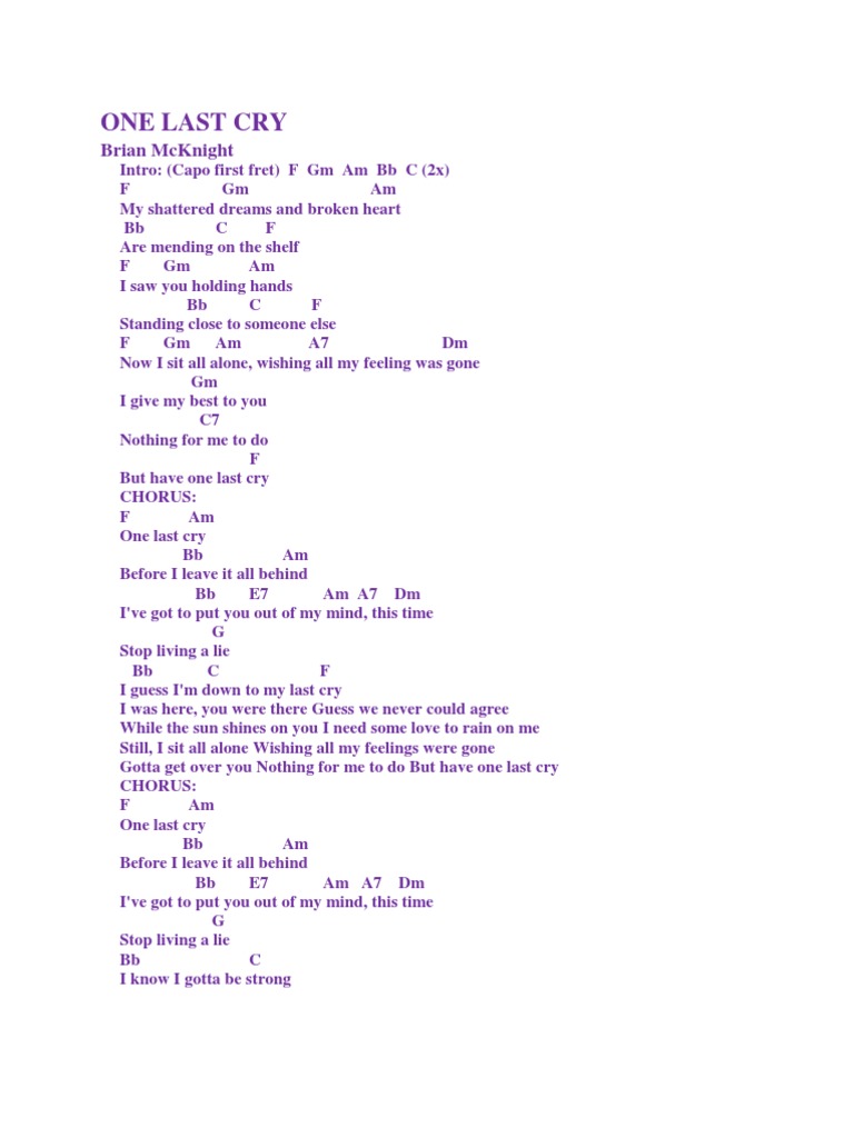One Last Cry Guitar Chords