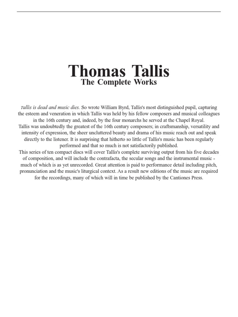Thomas Tallis: Complete Works Overview | PDF | Religious Behaviour And ...