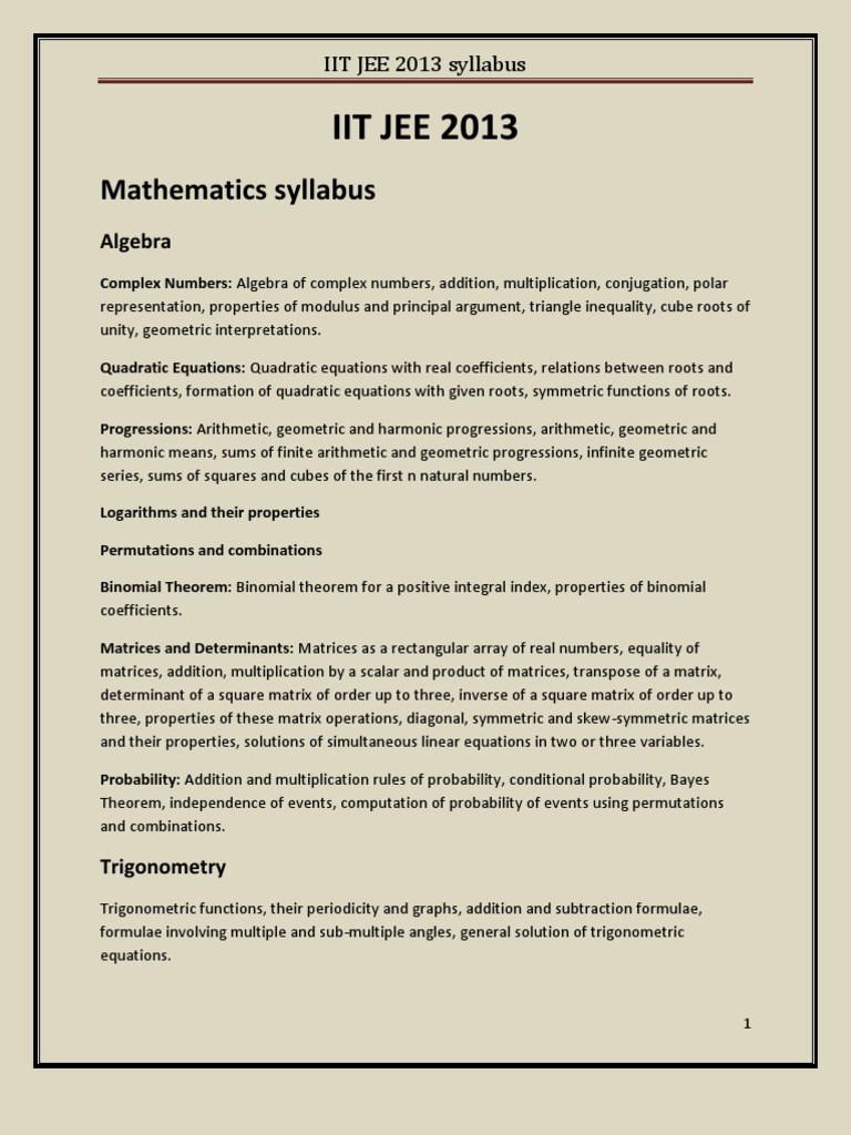 IIT JEE Syllabus | Download Free PDF | Matrix (Mathematics ...
