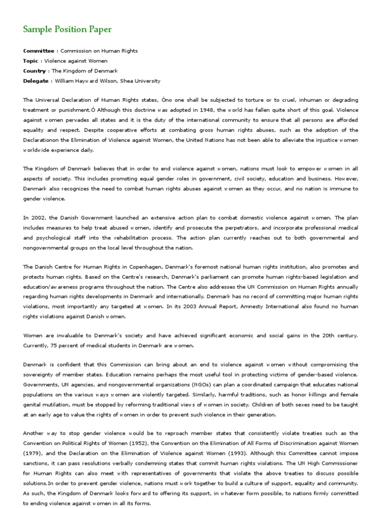 Sample Position Paper | PDF | Violence Against Women | Human Rights