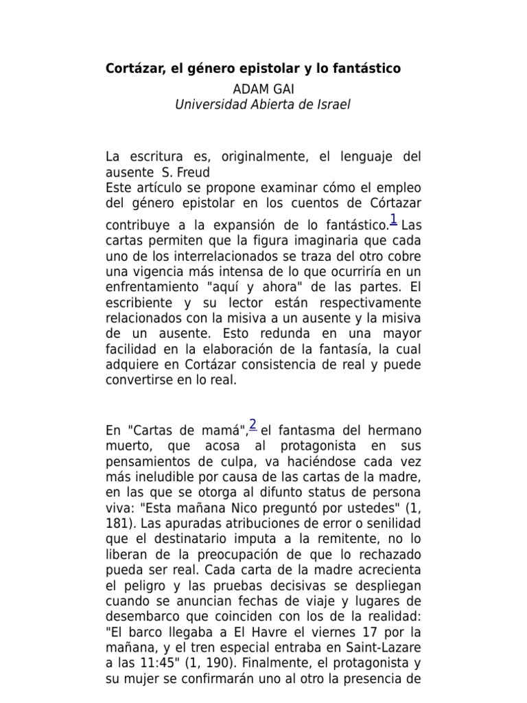 Cortázar, El Género Epistolar y Lo Fantástico | PDF | Fantasía | Verdad