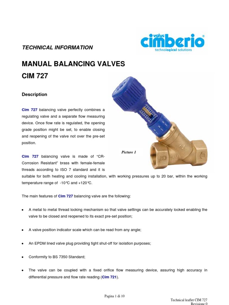 Manual Balancing Valves CIM 727: Technical Information | PDF