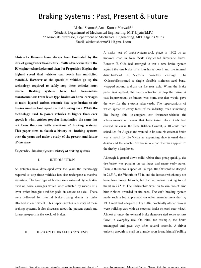 Braking Systems - Past Present & Future | PDF | Brake | Vehicles