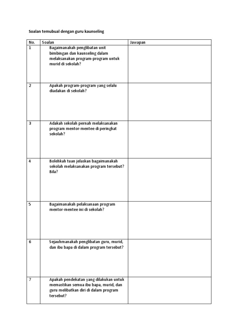 Soalan Temubual Dengan Guru Kaunseling | PDF