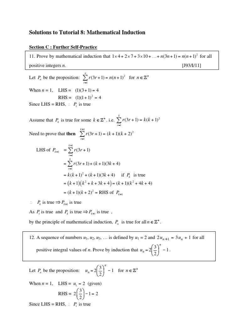 Proof by Mathematical Induction of Formulas for Sequences and Series | PDF | Integer ...