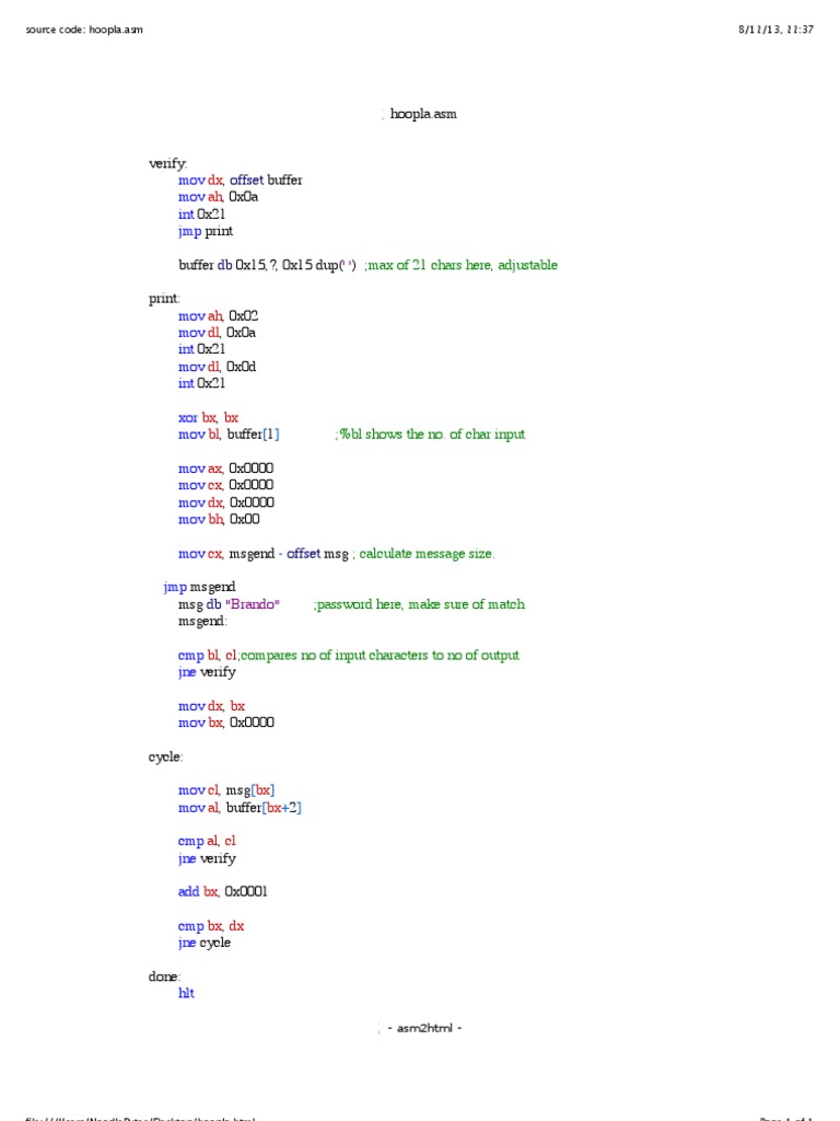 8086 Emulator Example - Password Program | Download Free PDF | Computer ...