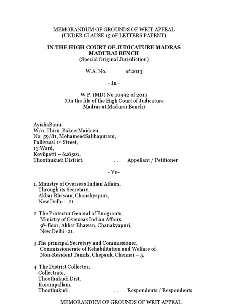 Ayisa Banu - Writ Appeal | PDF | Supreme Courts | Supreme Court Of India