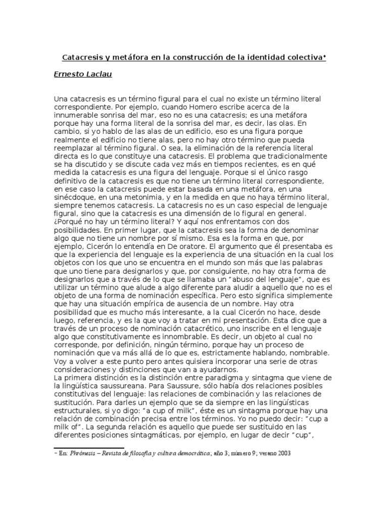 Catacresis y Metafora Laclau | PDF | Democracia | Ideologías políticas