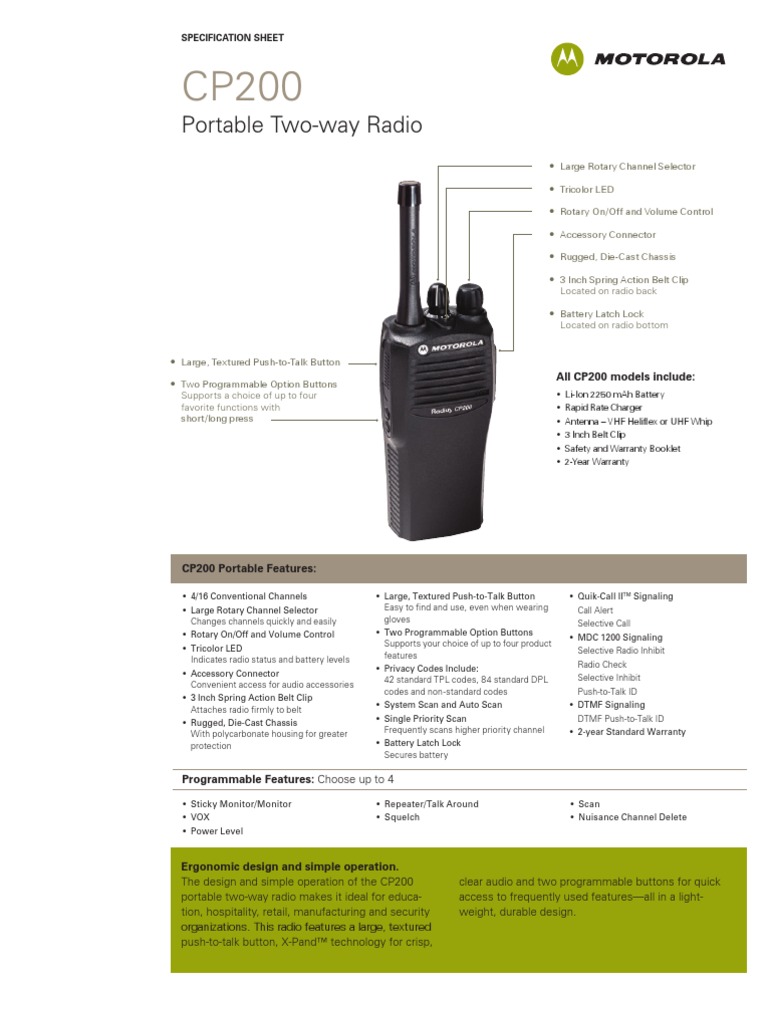 AMZ Motorola CP200 Radio Specifications | PDF | Hertz | Very High Frequency