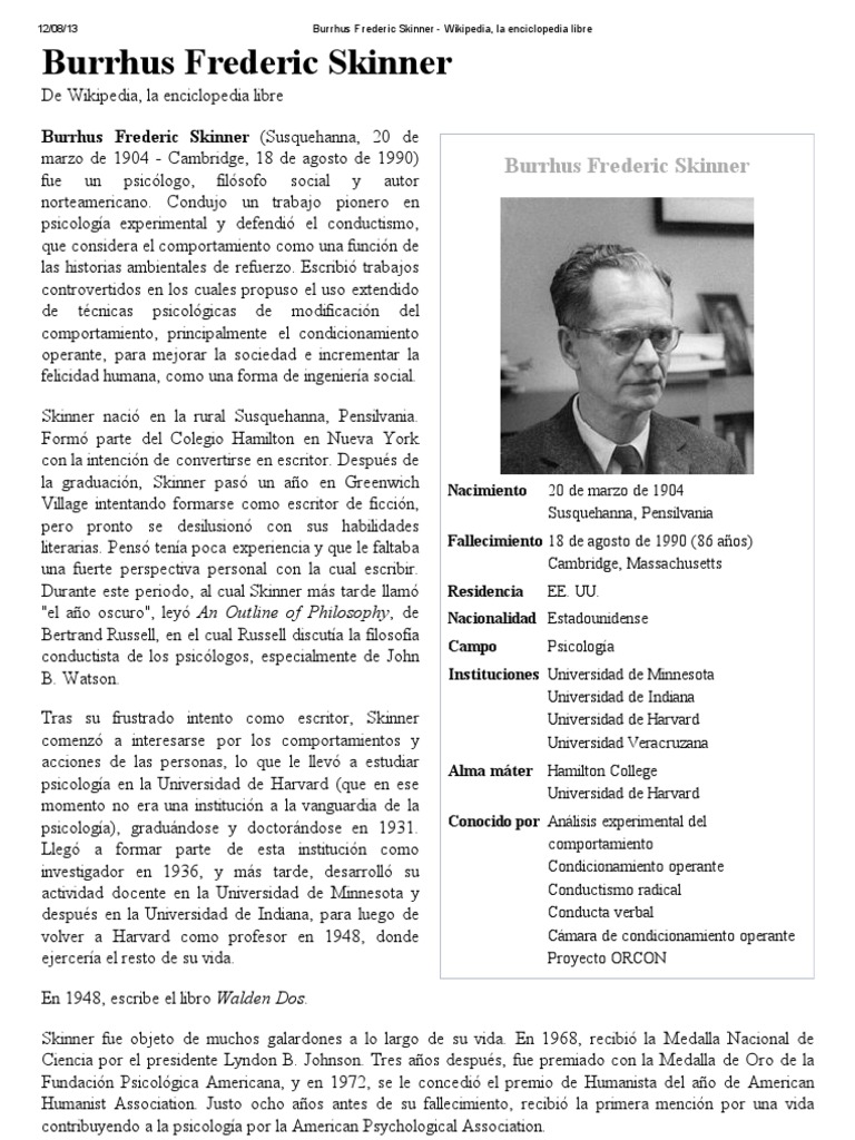 Burrhus Frederic Skinner - Wikipedia, La Enciclopedia Libre | PDF ...