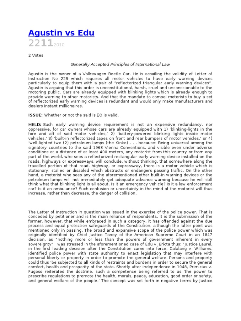 Art II Section 2 - Agustin Vs Edu | PDF | Police Power (United States ...
