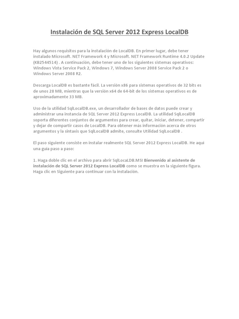Instalar Sql Server 2012 Express Localdb Pdf Microsoft Windows Áreas De Informática 