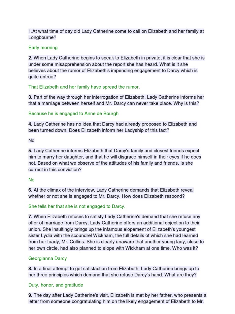 Pride and Prejudice Quiz 1 | PDF | Pride And Prejudice | Mr. Darcy