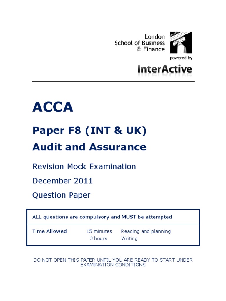 ACCA F8 Revision Mock December 2011 QUESTIONS | PDF