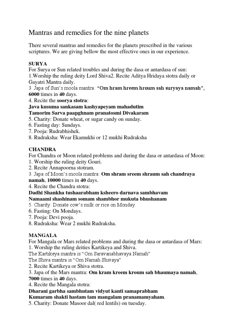 Mantras and Remedies For The Nine Planets | Download Free PDF | Mantra ...