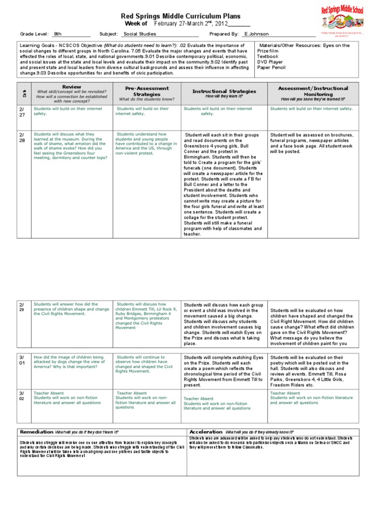 Lesson Plan All Subject Areas 3 | PDF | African American Civil Rights ...