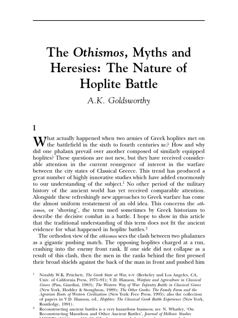 The Othismos, Myths and Heresies: The Nature of Hoplite Battle, by ...