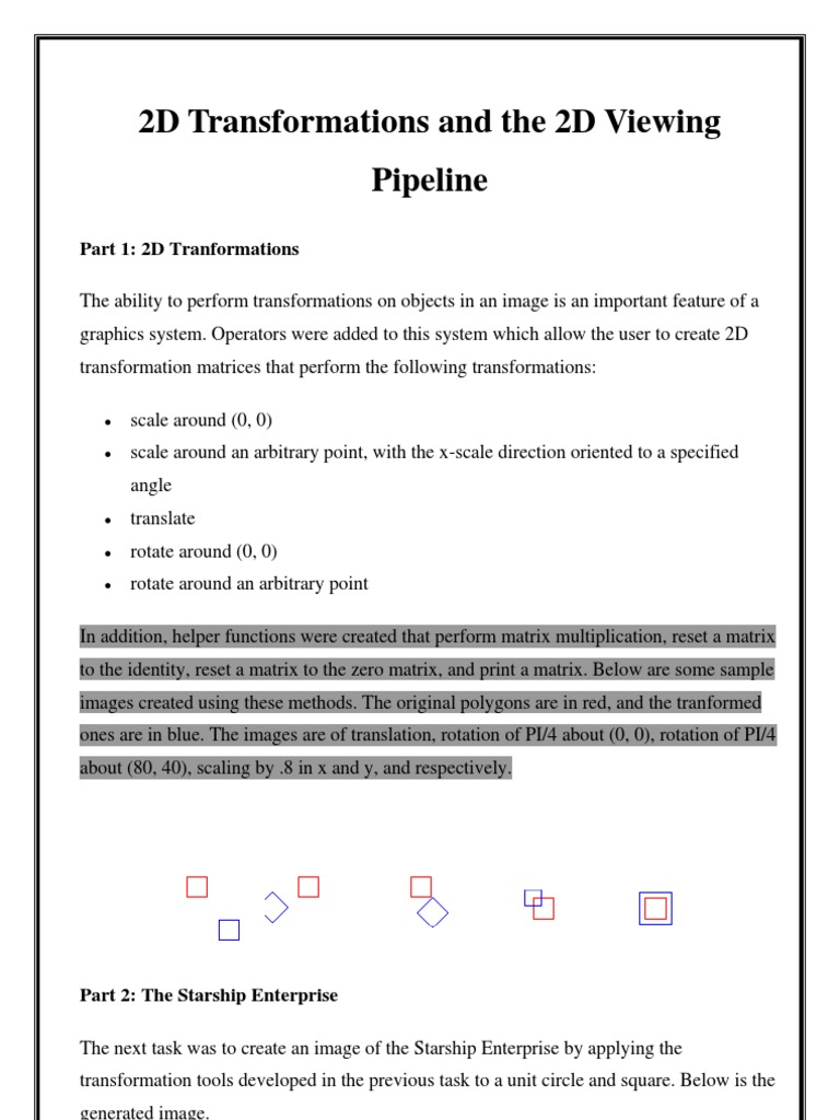 2D Transformations and the 2D Viewing Pipeline | 2 D Computer Graphics | Matrix (Mathematics)