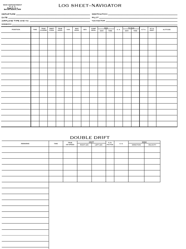Navigator Log Sheet Template | PDF | History