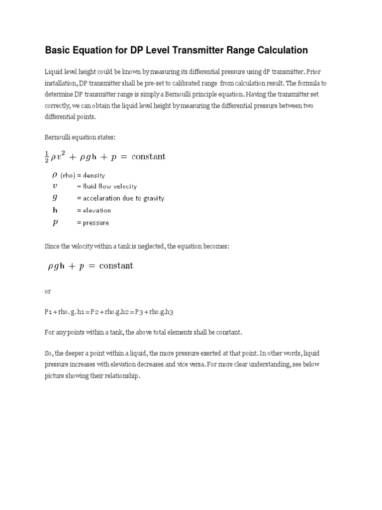 DP Level Transmitter Range Calculation | PDF
