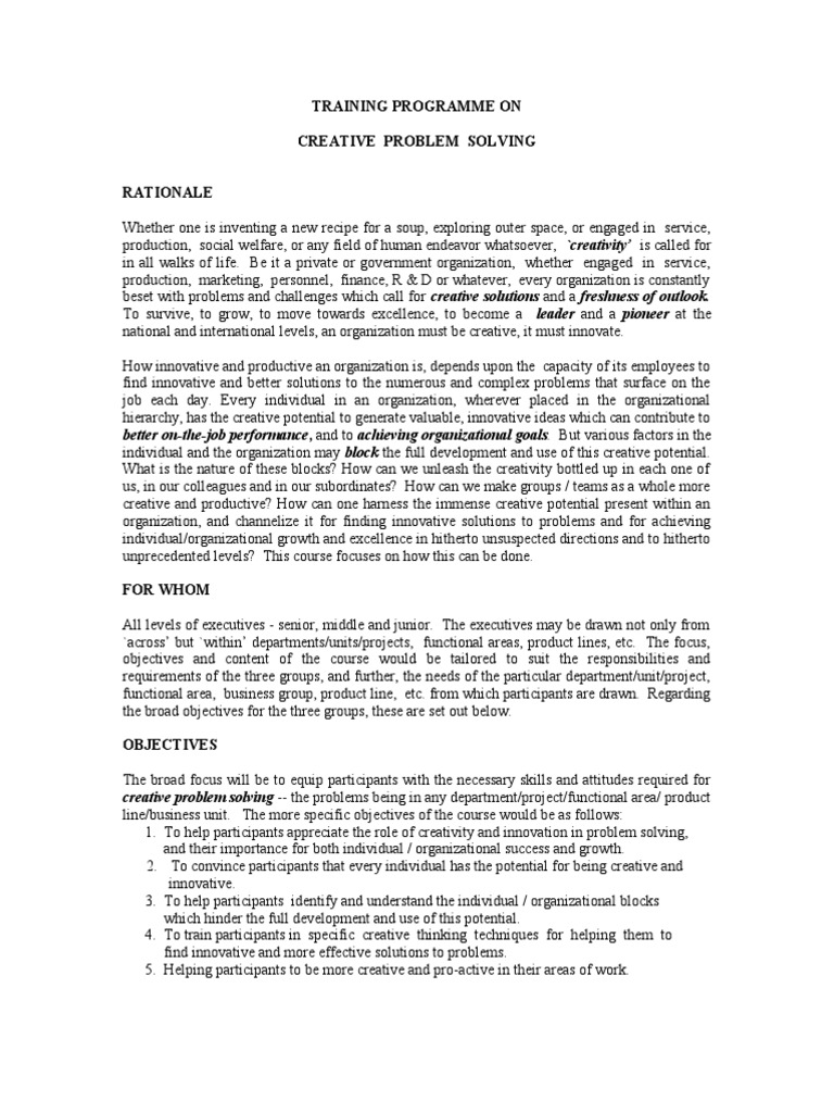 Creative Problem Solving | PDF | Creativity | Innovation