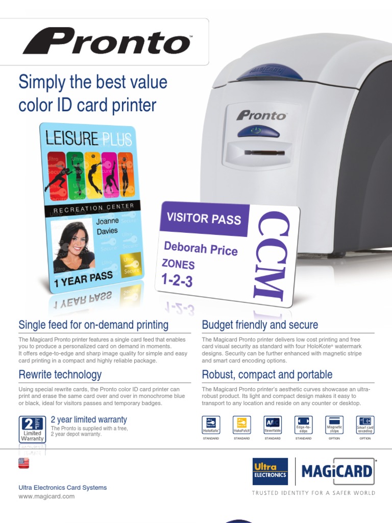 Magicard Pronto ID Card Printer | PDF | Printer (Computing) | Smart Card