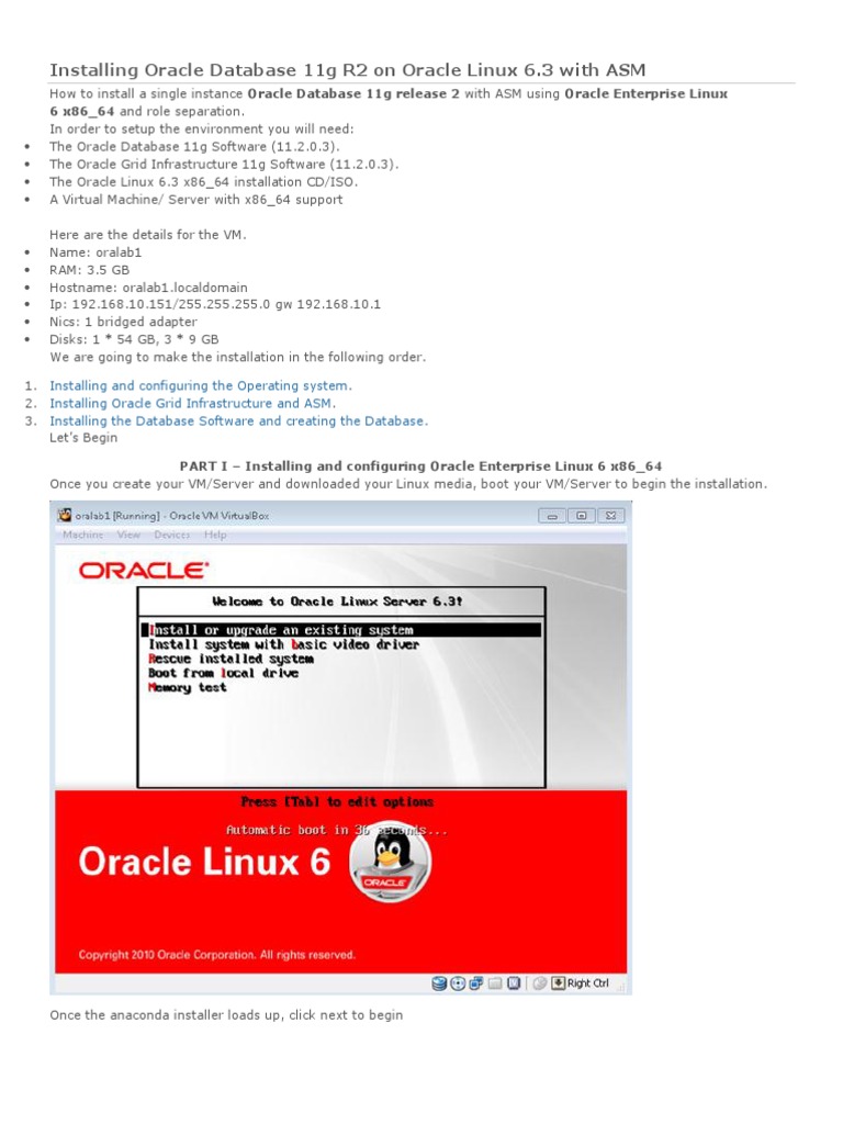 Installing Oracle Database 11g R2 On Oracle Linux 6 Pdf Installation Computer Programs 