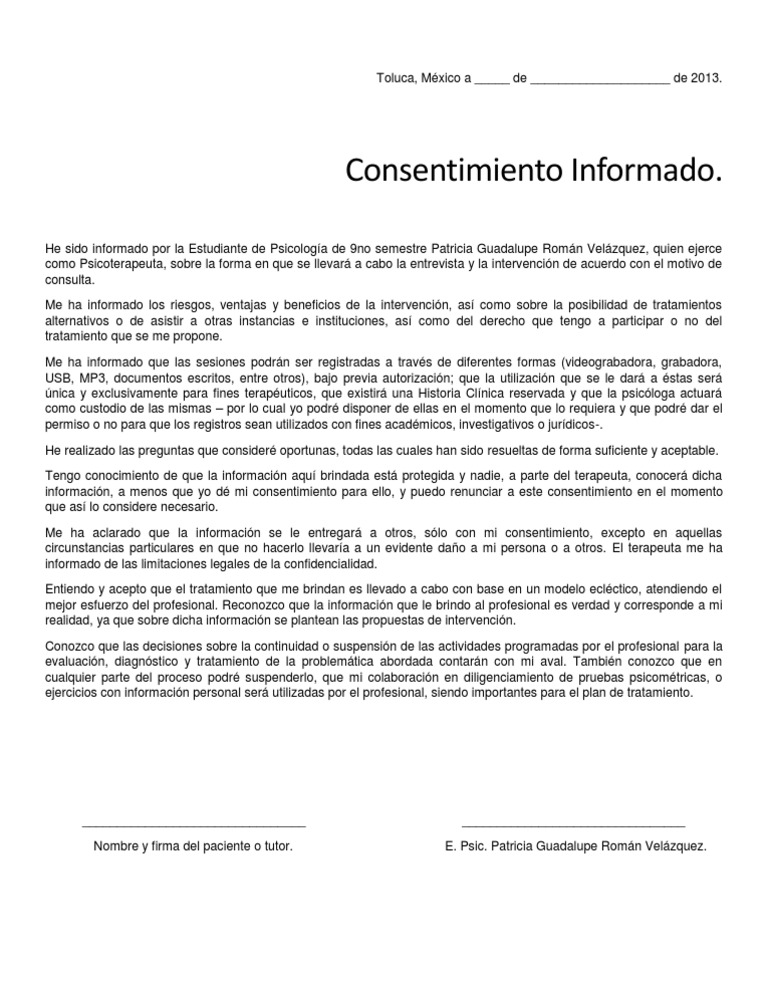 Consentimiento Informado | Consentimiento informado | Historial médico
