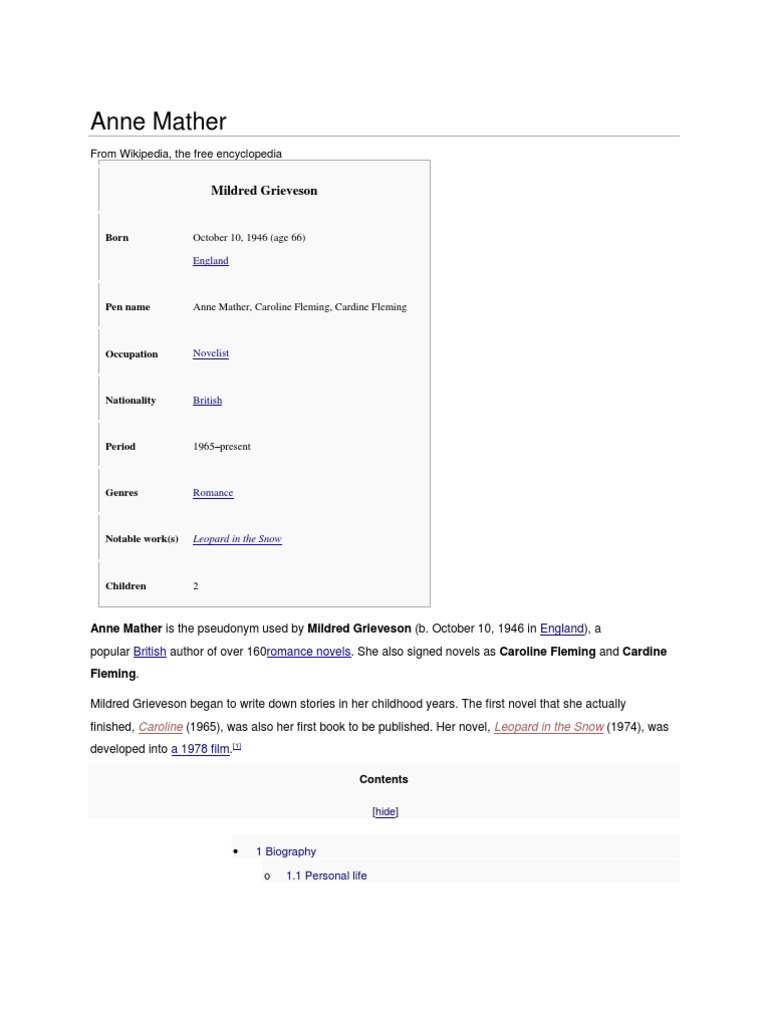 Anne Mather Information | PDF