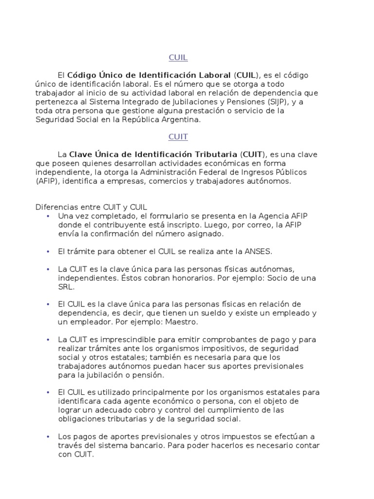 Diferencias entre CUIL y CUIT en Argentina | PDF | Gobierno | Business