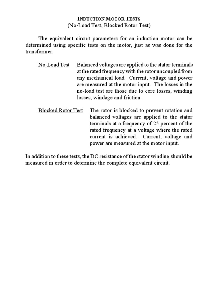 No-Load and Blocked Rotor Tests Explained | PDF | Electric Motor ...