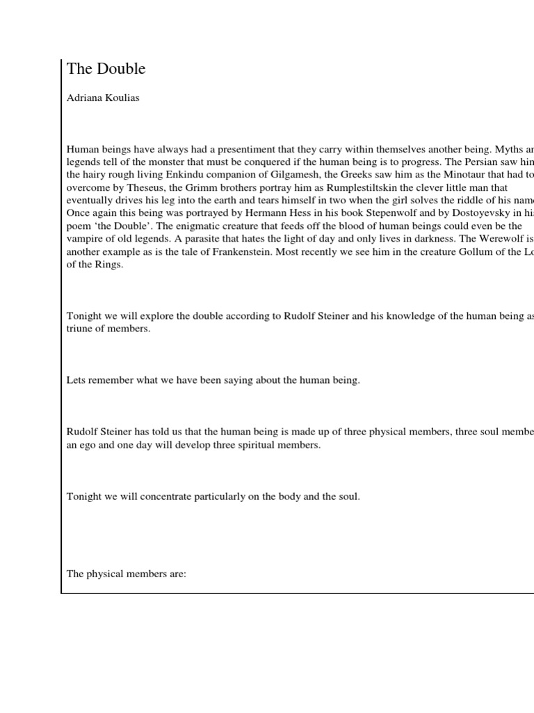Adriana Koulias The Double | PDF | Rudolf Steiner | Soul
