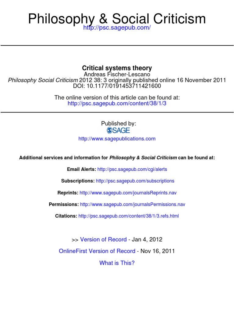 Critical Systems Theory in Social Work | PDF | Frankfurt School ...