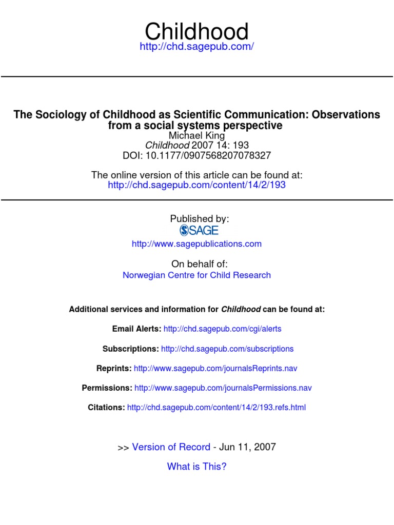 The Sociology of Childhood As | PDF | Sociology | Social Constructionism