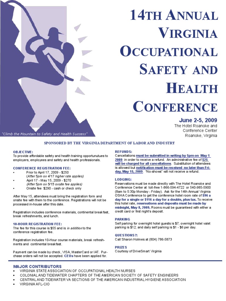 2009 VOSH Conference Brochure | PDF | Occupational Safety And Health ...