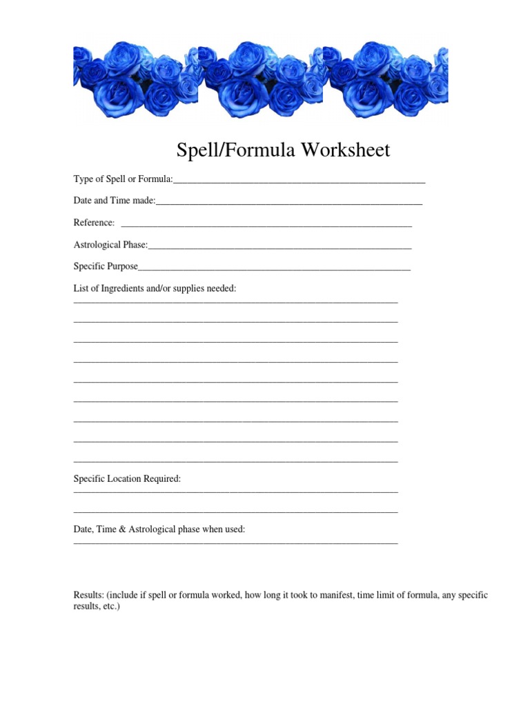 Spell & Formula Worksheet | PDF | Formula