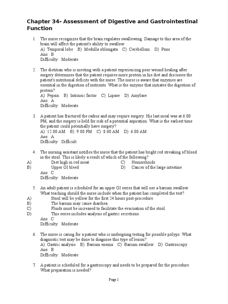 Chapter 34- Assessment of Digestive and Gastrointestinal Function ...